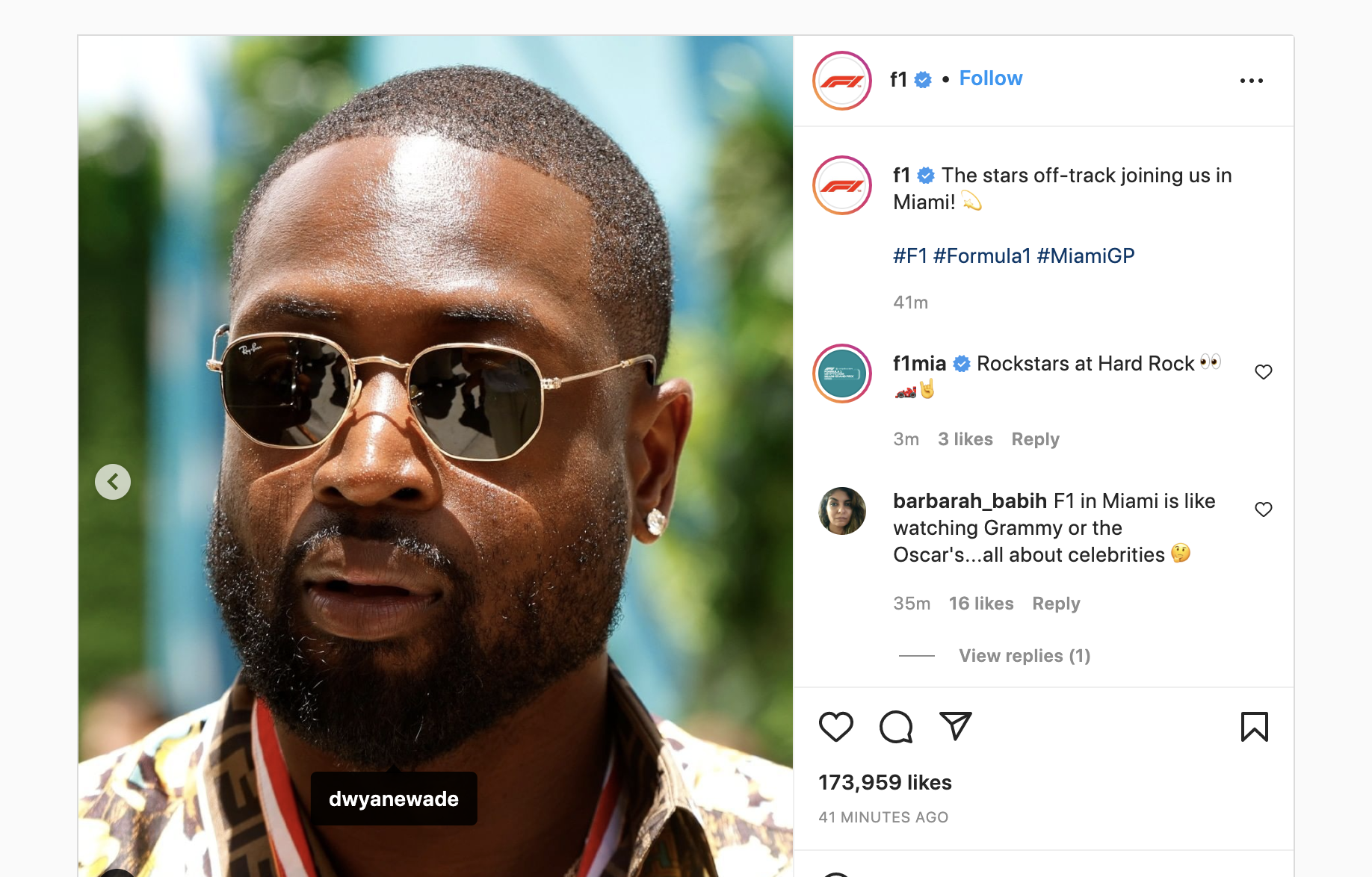 Dwayne Wade in Ray-Ban Hexagonal Sunglasses at The Miami Formula 1 ...